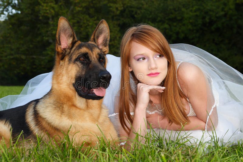 Girl and dog stock photo. Image of marriage, feminity - 16543202