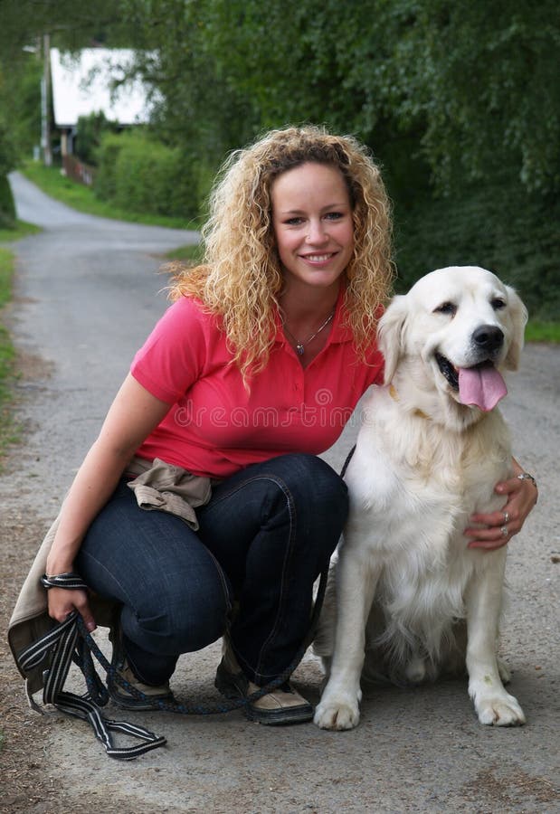 Girl and dog stock photo. Image of lead, friend, green - 6516780