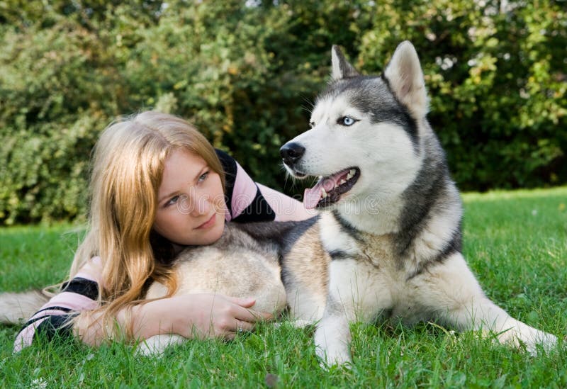 Girl with dog stock photo. Image of friend, cute, husky - 8098990