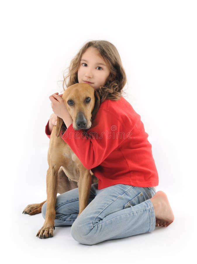 Girl with dog stock image. Image of domestic, isolated - 9224699