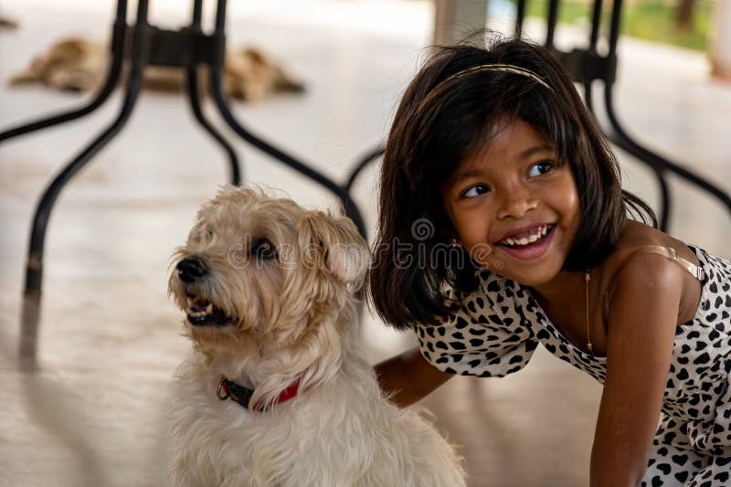 Girl and Dog stock photo. Image of owner, love, cheerful - 347323214