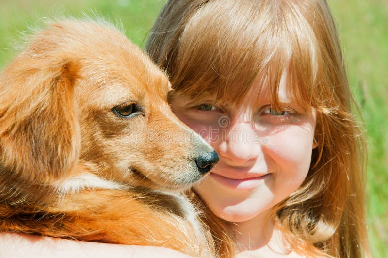 Girl and dog outdoors stock image. Image of companion - 42268645