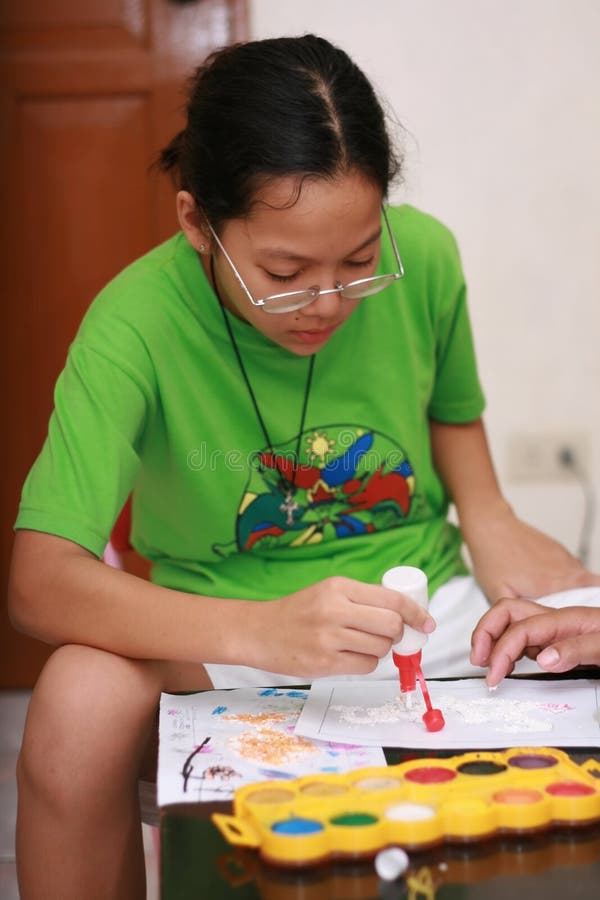 Girl doing artwork stock image. Image of girl, forehead - 2922069