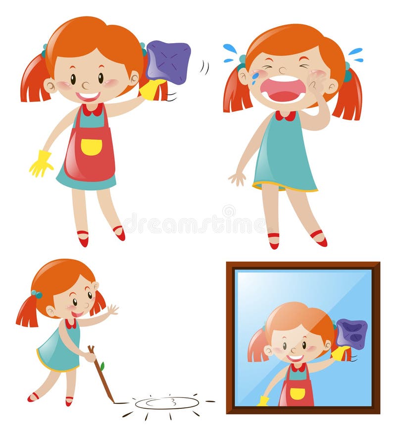 Different Actions of Little Girl in Blue Stock Vector - Illustration of ...