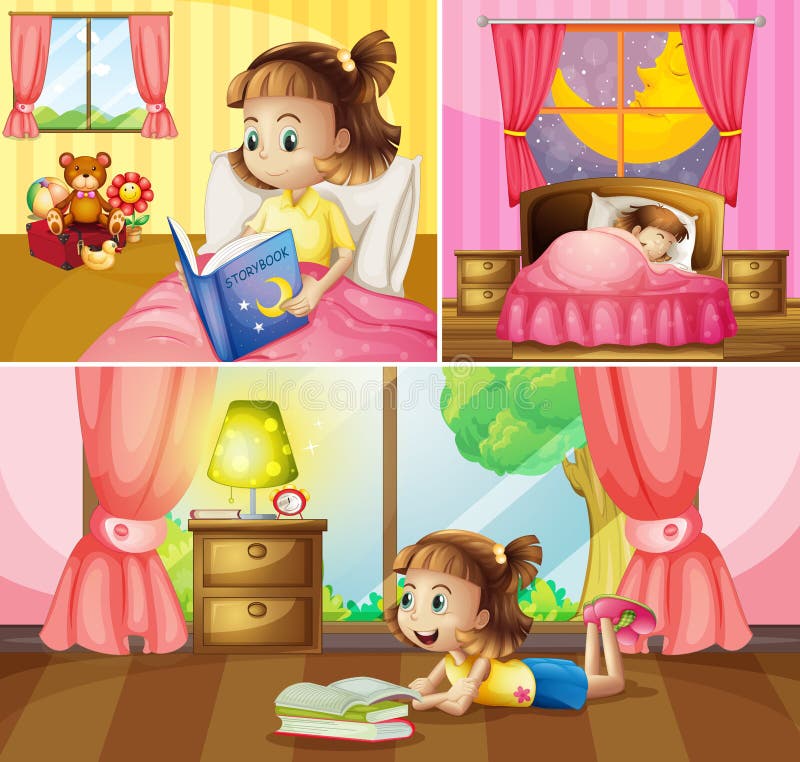 Girl Doing Different Activities at Home Stock Vector - Illustration of ...