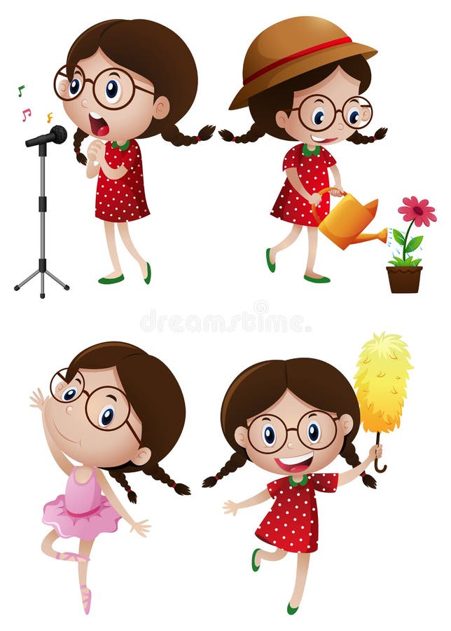 Girl Doing Different Activities Stock Illustrations – 569 Girl Doing ...