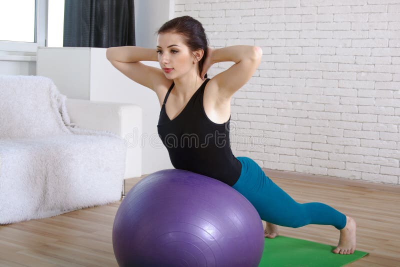 Girl Doing Exercises On The Gym Ball Stock Image Image Of Exercise
