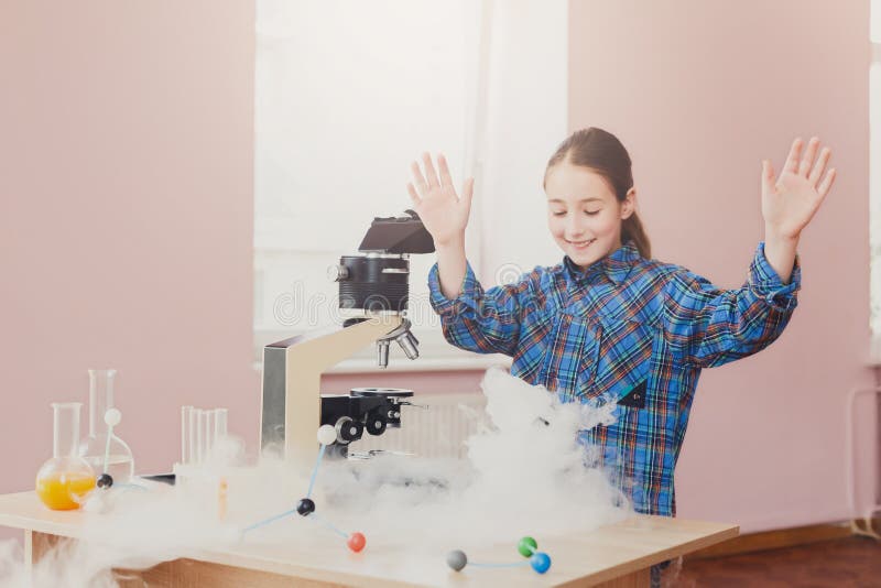 Girl Doing Experiment with Nitrogen in Laboratory Stock Photo - Image ...