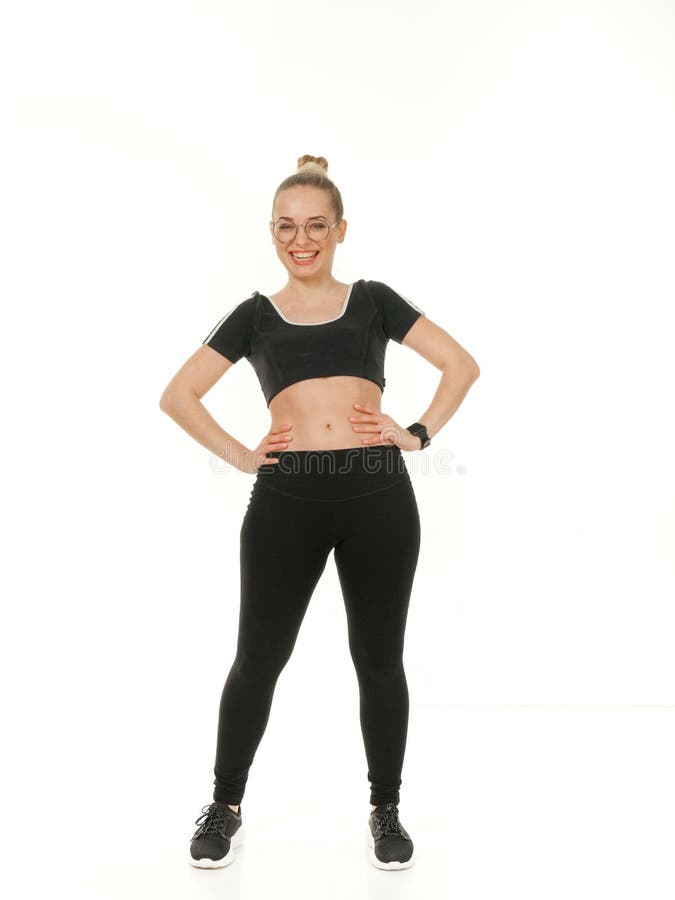 Girl Doing Fitness on a White Background Stock Image - Image of model ...