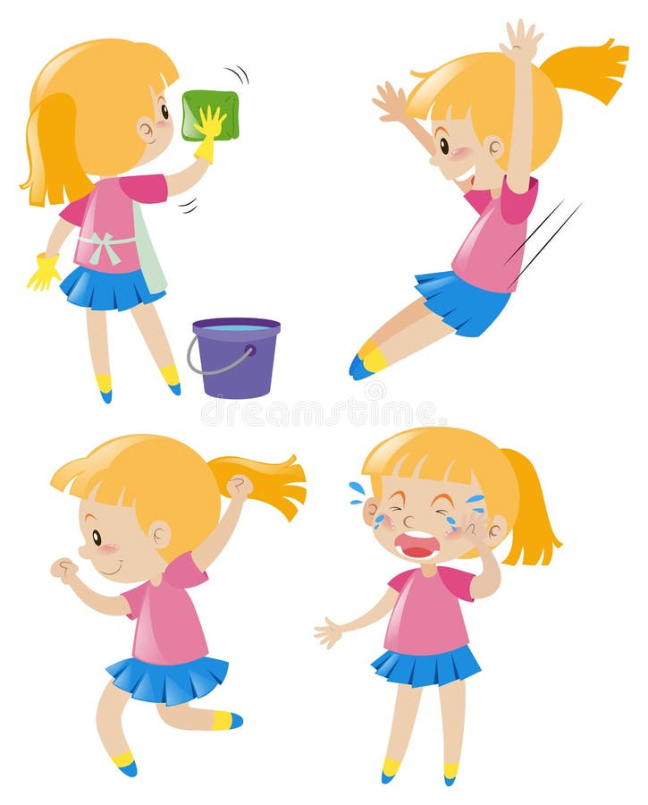 Girl Doing Four Different Activities Stock Illustration - Illustration ...