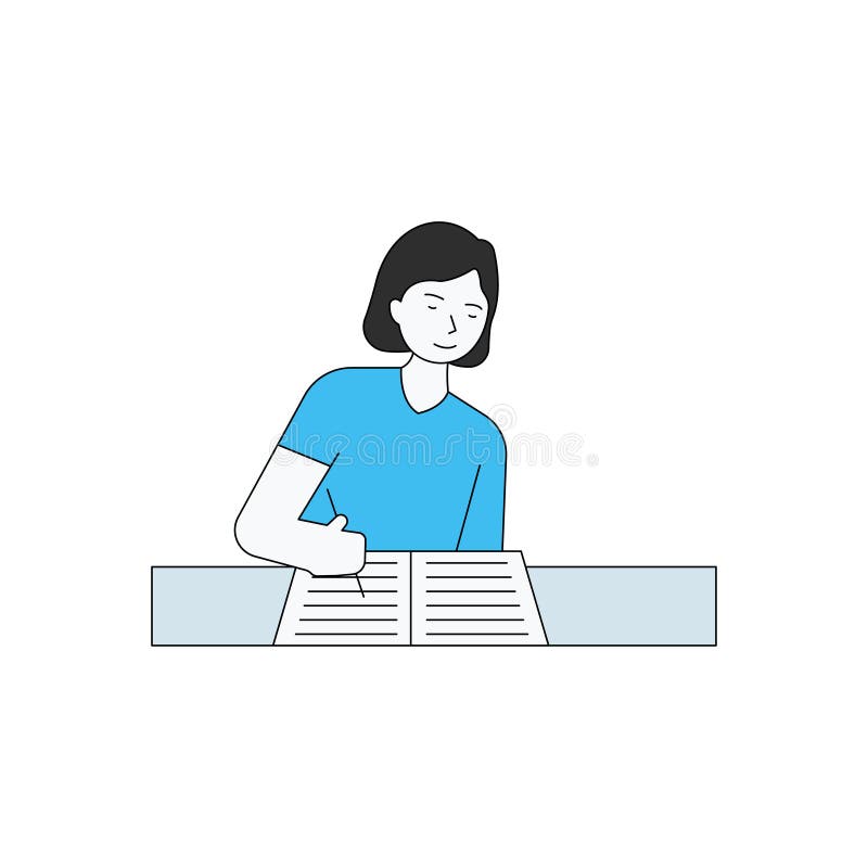 The Girl is Doing Her Homework Stock Vector - Illustration of isolated ...