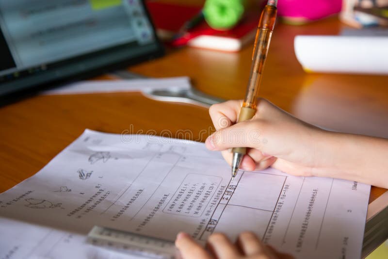 Girl doing her school work stock photo. Image of child - 181008976
