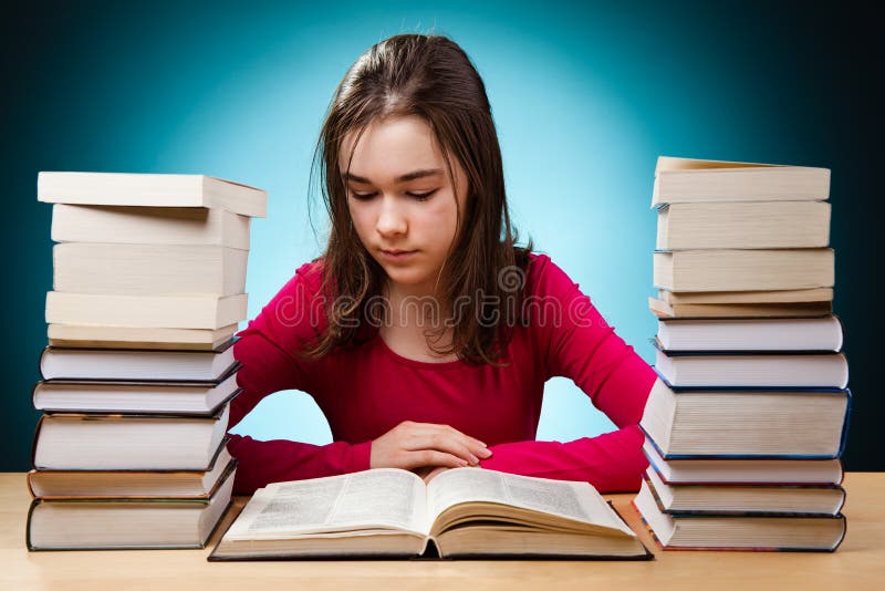 Worried Student Girl Carry Stack of Books Stock Photo - Image of higher ...