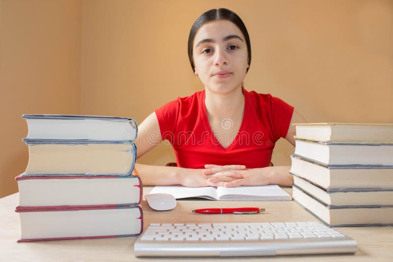 Girl Doing Homework at Home. Girl Doing Her Homework Stock Photo ...