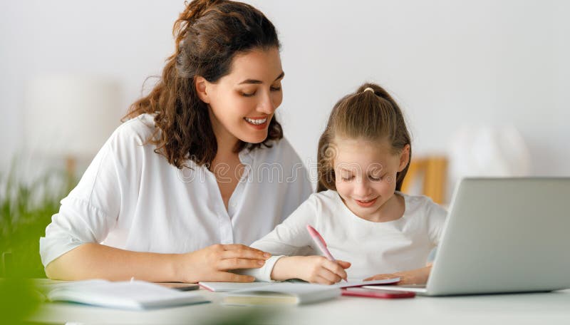Girl Doing Homework or Online Education Stock Photo - Image of cute ...