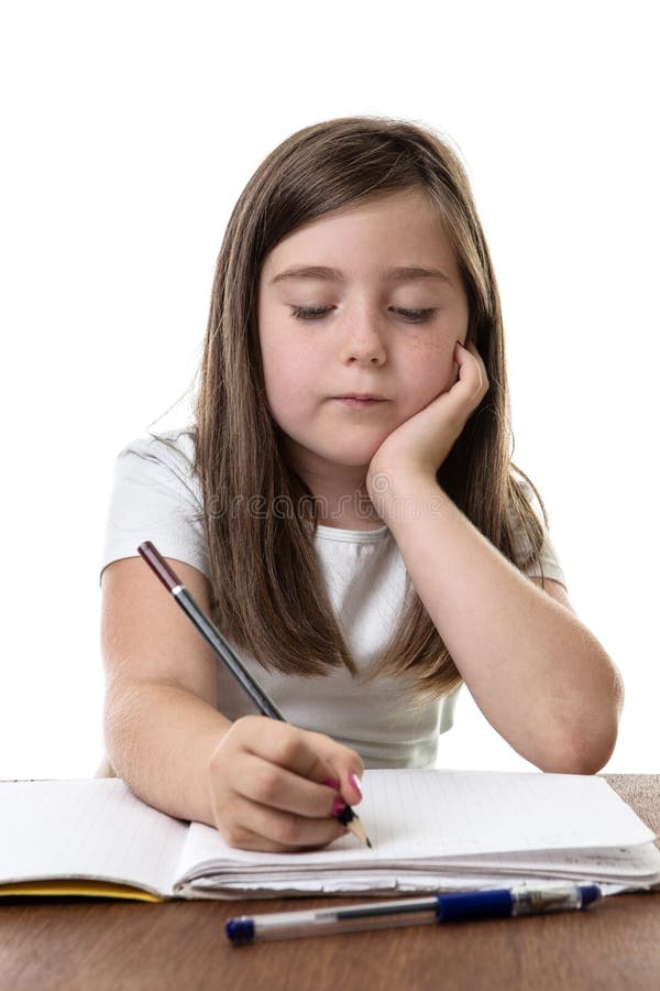 Girl doing homework stock image. Image of think, cute - 64310889