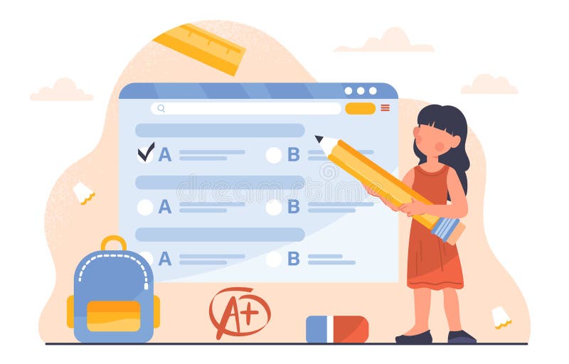 Girl doing homework vector stock illustration. Illustration of young ...