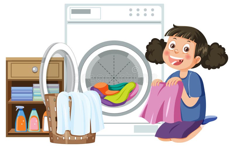A Girl Doing Laundry with Washing Machine Stock Vector - Illustration ...