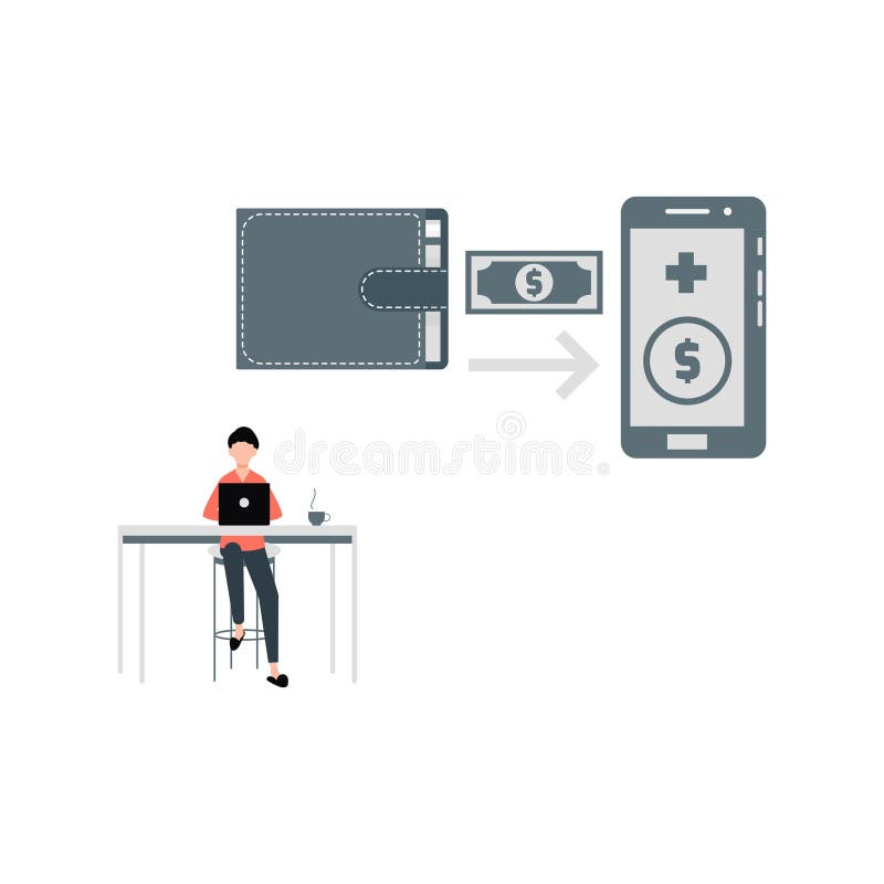 Girl Doing Money Transfer on Laptop Stock Illustration - Illustration ...