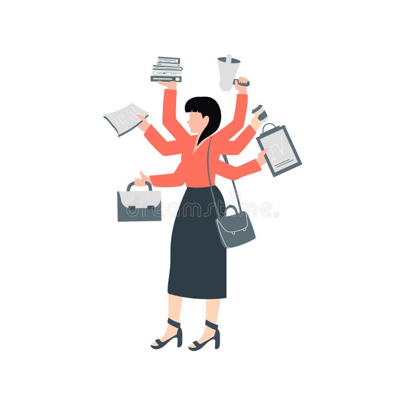 The Girl is Doing Multitasking Stock Illustration - Illustration of ...