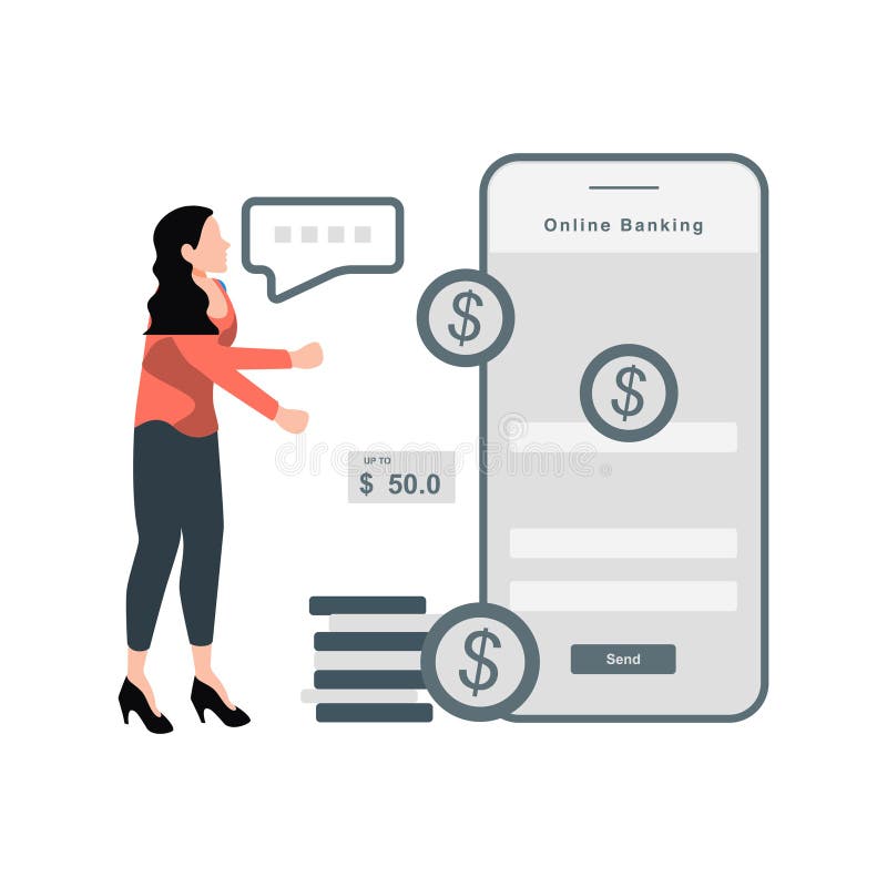 Girl Doing Online Banking Transaction Stock Illustration - Illustration ...