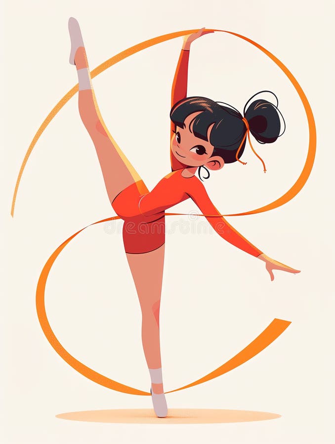 A Girl is Doing a Ribbon Dance. Stock Illustration - Illustration of ...