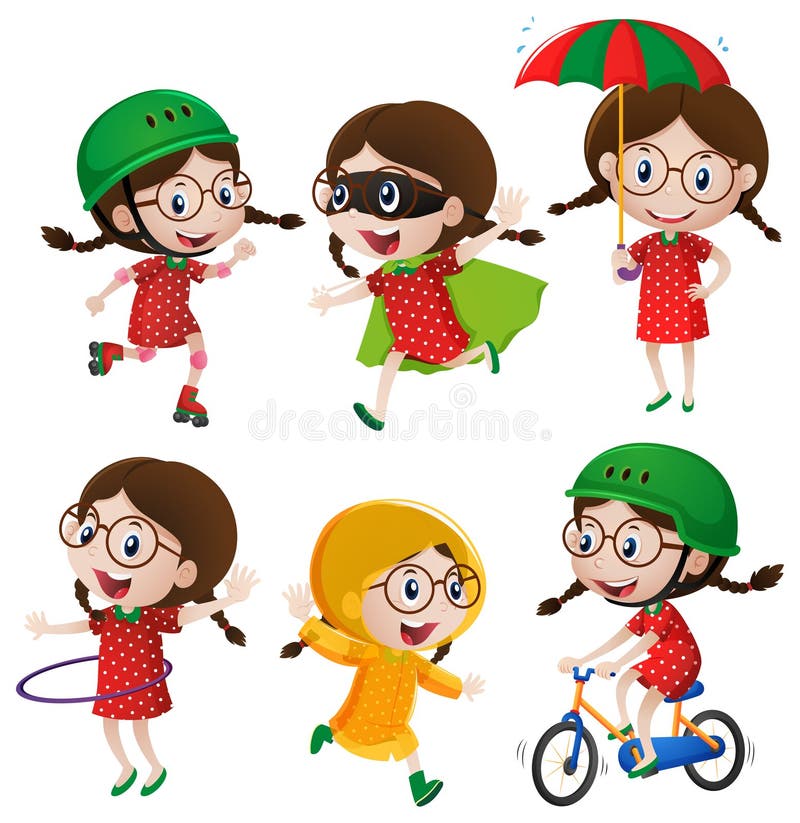 Girl Doing Six Different Activities Stock Vector - Illustration of girl ...