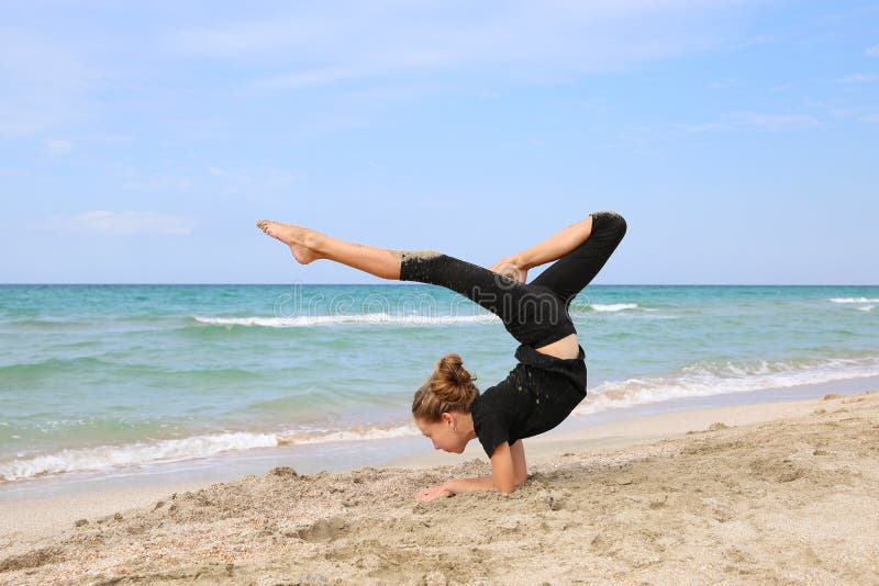 Girl Doing Sports Exercises on the Beach Stock Image - Image of ...