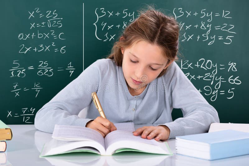 Girl Doing Study in Classroom Stock Image - Image of female, homework ...