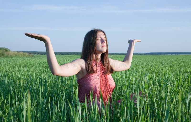 Girl Doing Yoga Against Nature Stock Photo - Image of dream, portrait ...