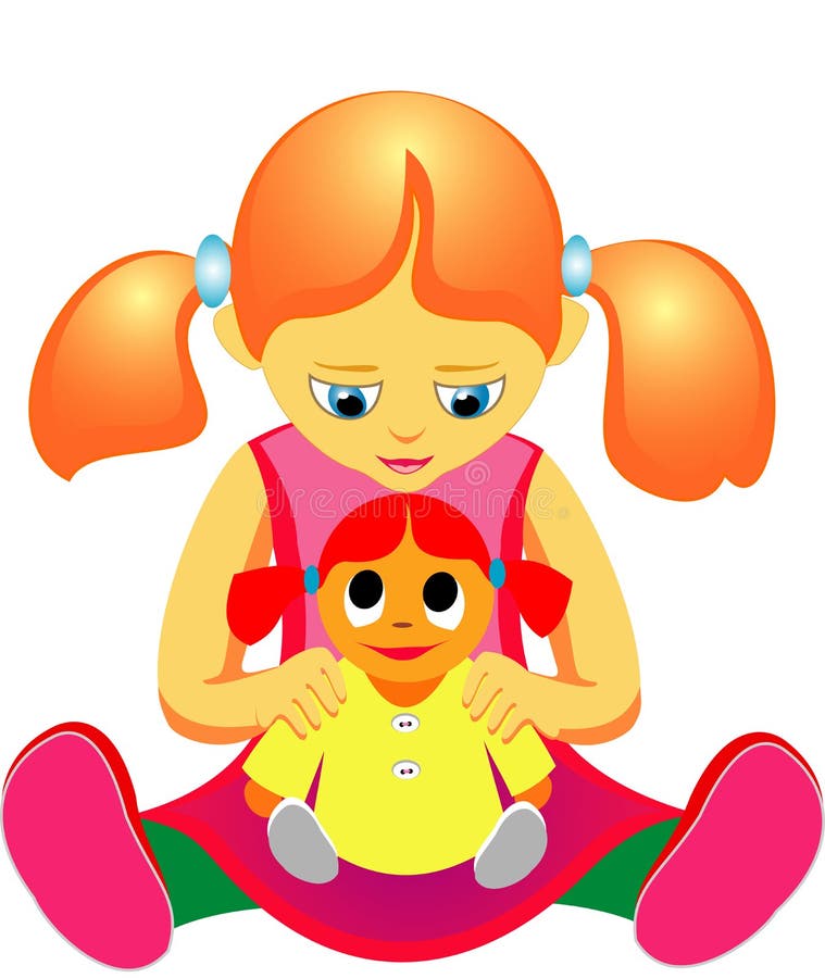 Girl with the dol stock illustration. Illustration of symmetrical ...