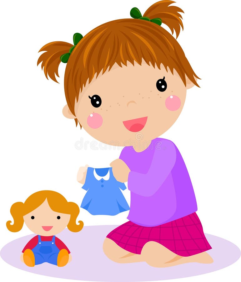 Girl and doll stock vector. Illustration of animated - 18523669