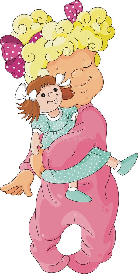 Kid hugs a doll. stock vector. Illustration of doll, isolated - 65979684