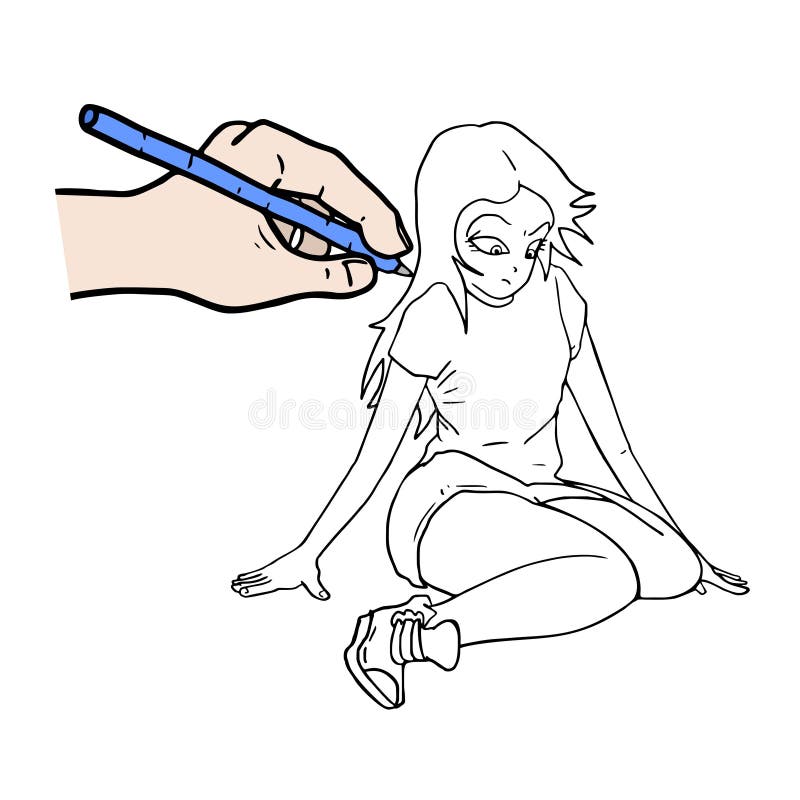 Girl draw stock vector. Illustration of hand, drawing - 83722615