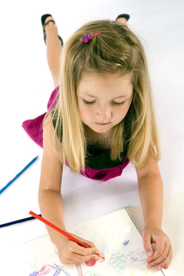 Girl drawing stock photo. Image of blonde, paper, coloring - 10796950