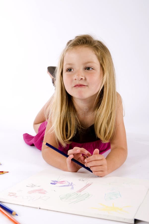 Girl drawing stock image. Image of little, girl, artistic - 10939999
