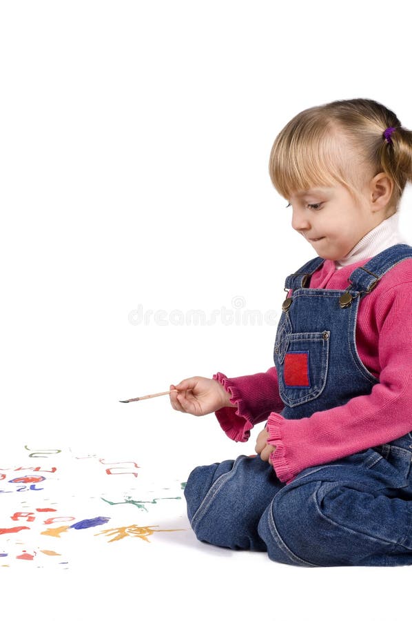 Girl drawing stock image. Image of notebook, cute, crayon - 12898183