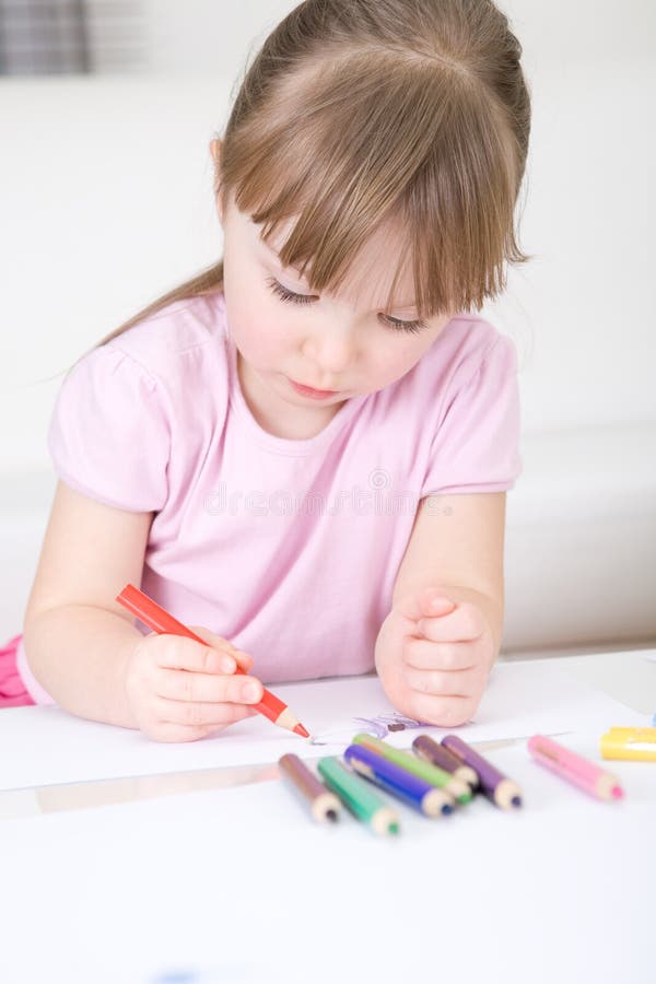 Girl drawing stock image. Image of cheerful, education - 18344745