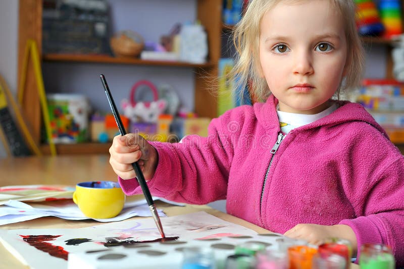 Girl is drawing stock image. Image of child, hobbies - 19159803