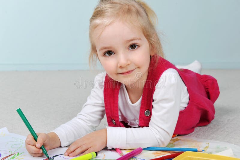 Girl is drawing stock photo. Image of blond, hobbies - 19159868