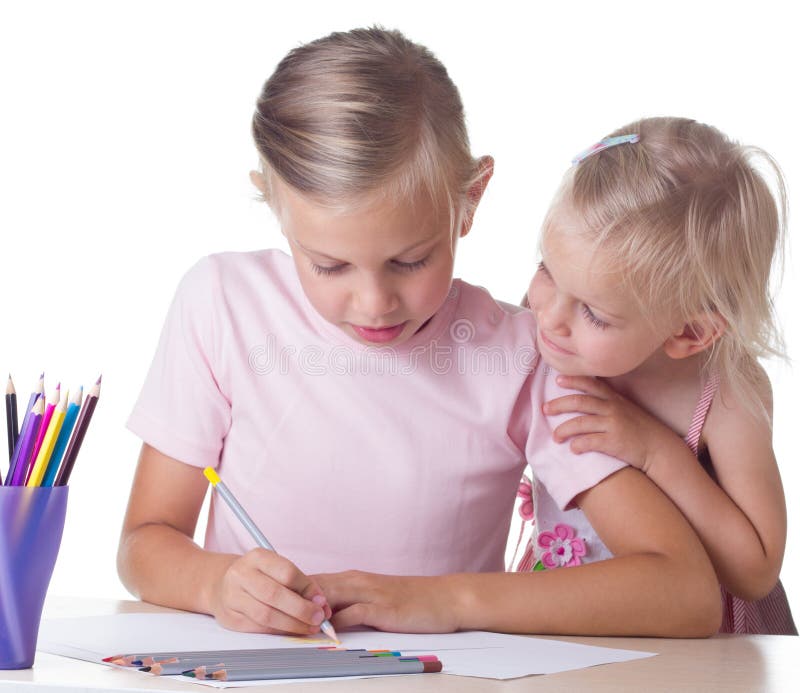 Girl Drawing with Colored Pencils Stock Photo - Image of artist ...