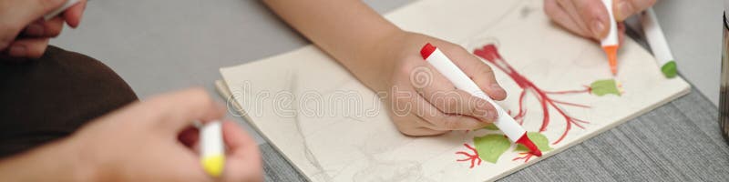 Girl Drawing with Her Mom stock photo. Image of draw - 355578594