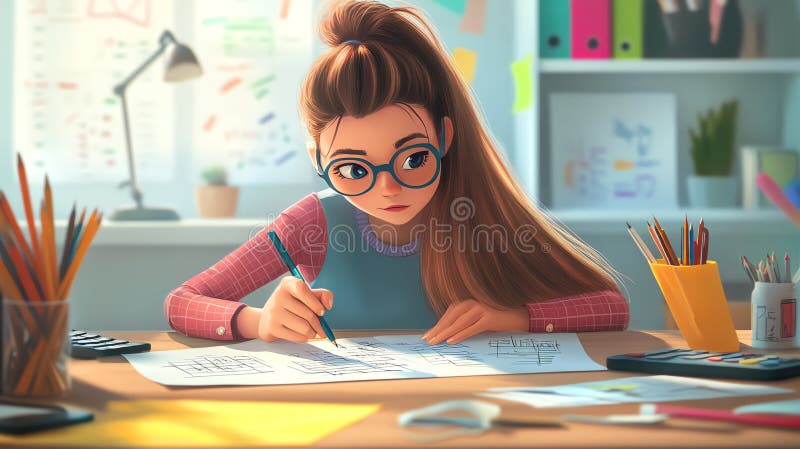 Girl Drawing Illustration, Creative Workspace Stock Photo - Image of ...