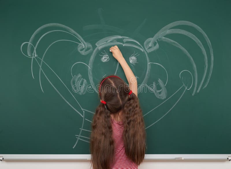 Girl Drawing on School Board Stock Illustration - Illustration of ...