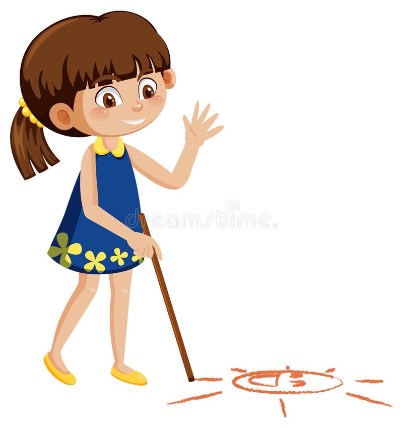 A Girl Drawing Smiley Sun on the Ground Stock Vector - Illustration of ...