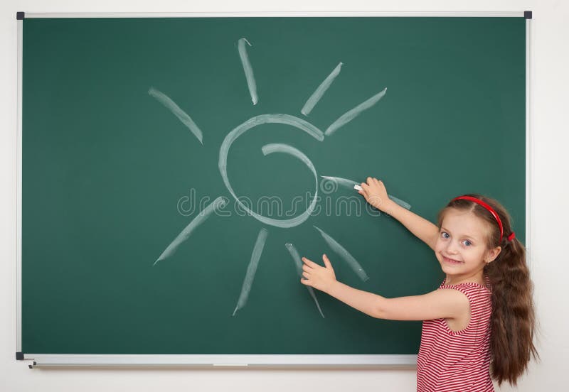 Girl Drawing Sun on School Board Stock Image - Image of schoolchild ...