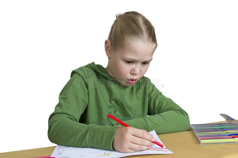 The Girl Draws Pencil and Felt Pen Stock Photo - Image of pink, draw ...