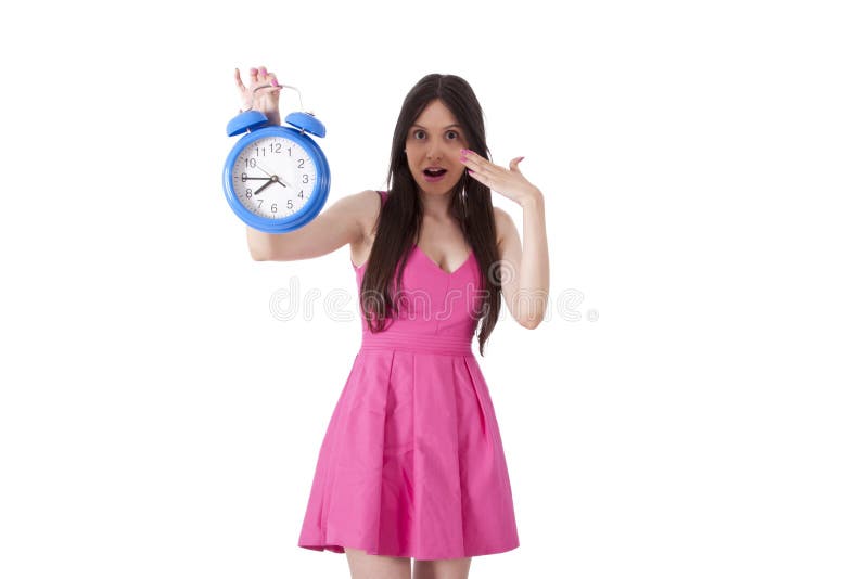 Girl dress and clock stock photo. Image of pink, brunette - 56073290