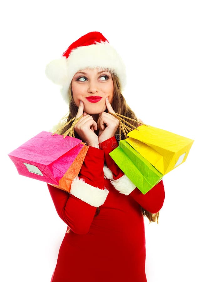 Girl Dressed As Santa with Presents Stock Image - Image of gifts ...