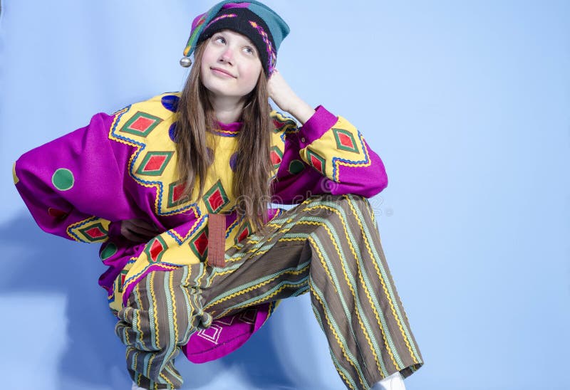 The girl, dressed buffoon stock image. Image of girl - 29026763